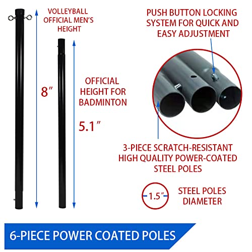 G&S Volleyball and Badminton Set for Backyard and Outdoors with Easy Set-up Volleyball Net + 4 Pro Badminton Rackets + Carrying Bag + Volleyball + Ball Pump, Complete Bundle