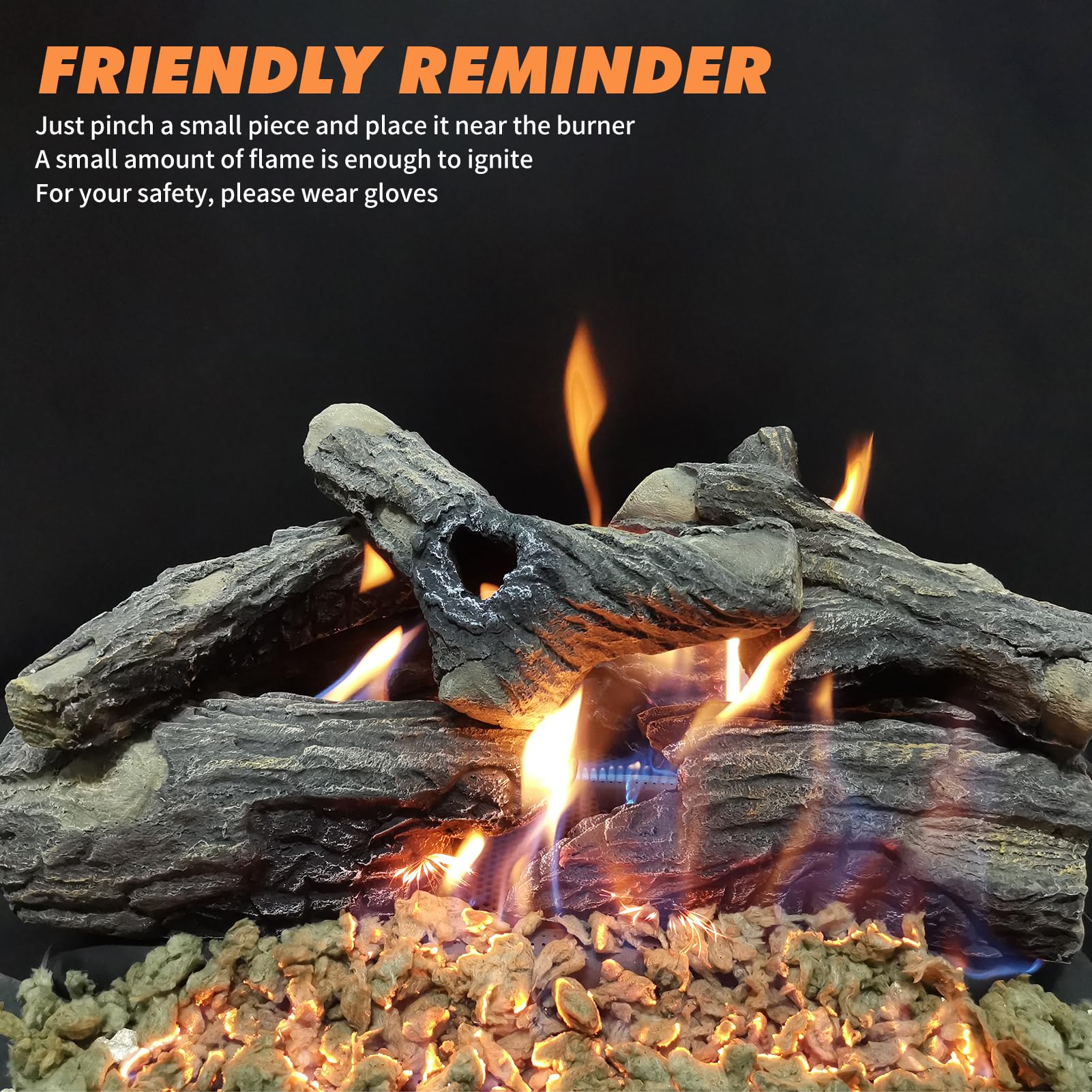MrGas Log Gas Rock Wool for Gas Logs, 3.88 oz Glowing Embers Mixed with Fireplace Neon Embers for Vented Gas Log Sets, Inserts, Natural Gas, Fireplaces, Fire Pit and Stoves, Add Glow