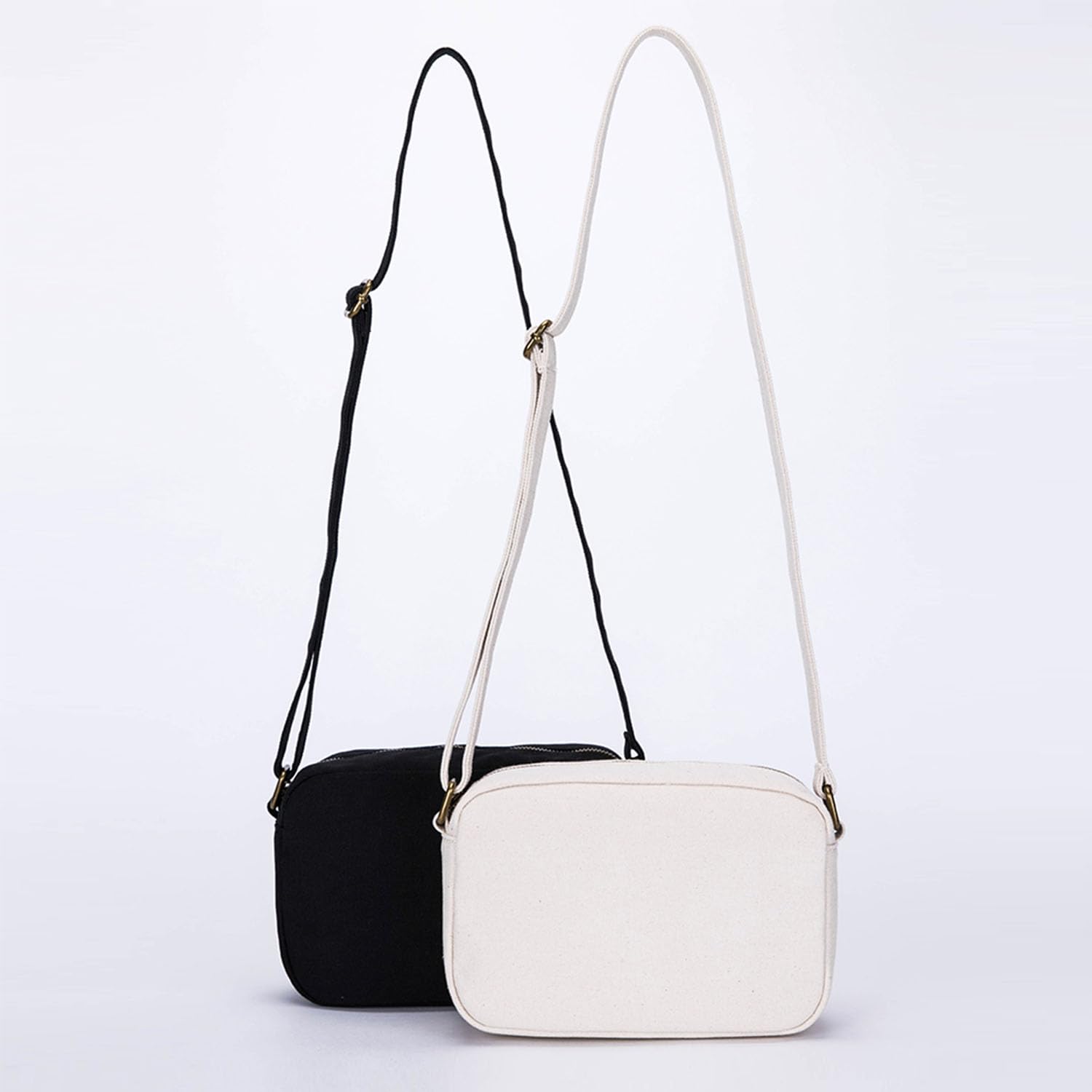 YONBEN Square Crossbody Bag with Adjustable Length Women Cotton Canvas Casual Shoulder Work Bag (Black)