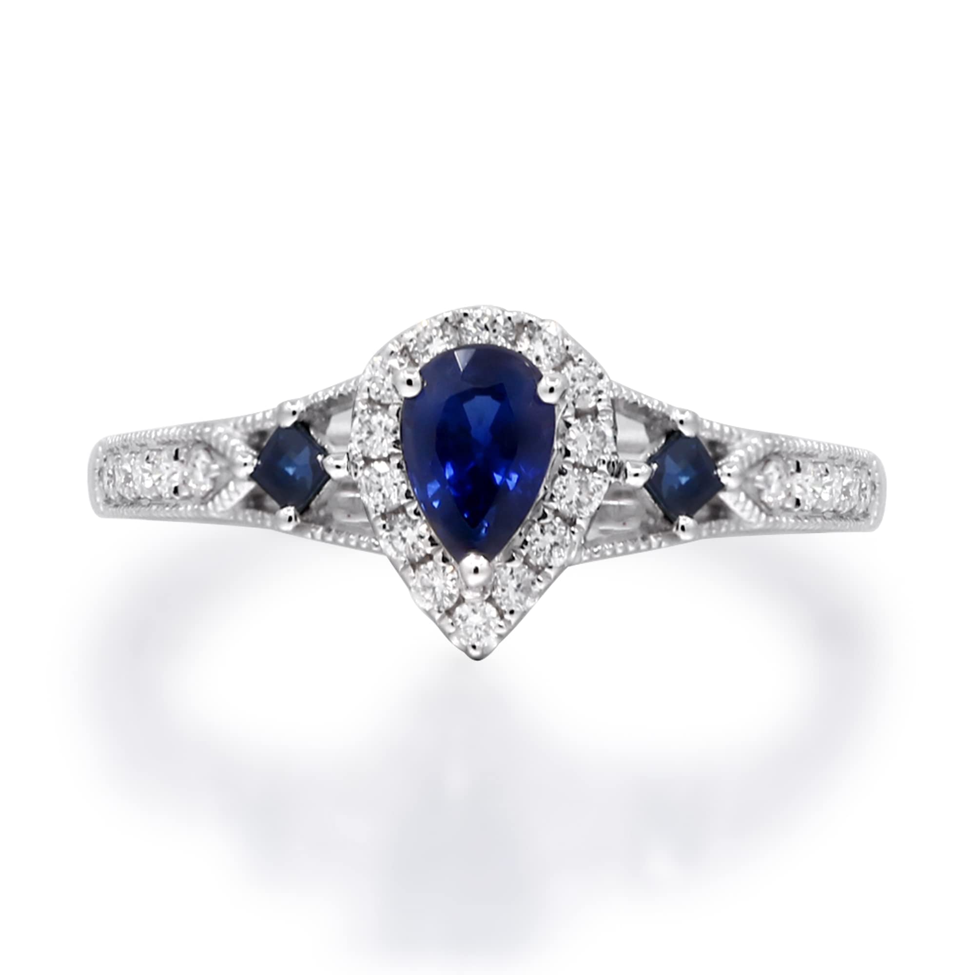 Gin & Grace women's 14K White Gold With Natural Blue Sapphire &Natural Diamond (I1) Ring TW3654R-BS-6 6