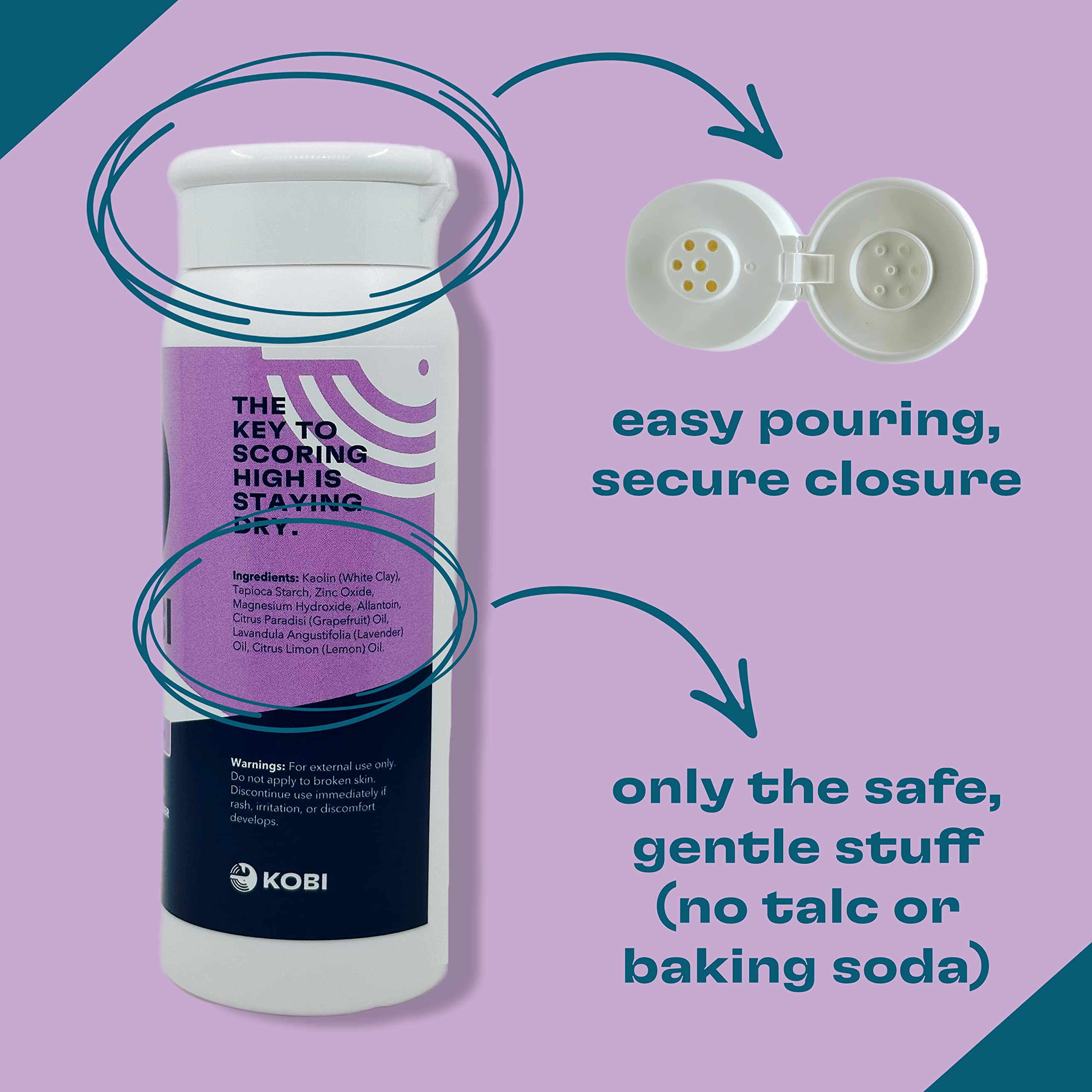 Kobi Talc-Free Body & Foot Powder - Sweat Defense & Odor Control - Anti-Chafing & Hypoallergenic - Sunset Bloom