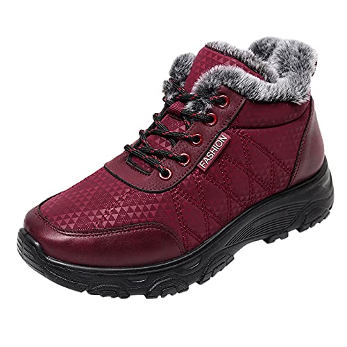 FASDNENDYS Waterproof Winter Boots Keep Boots Warm Women Snow Flat Shoes Sport Toe Winter Handmade Rose Leather Boots