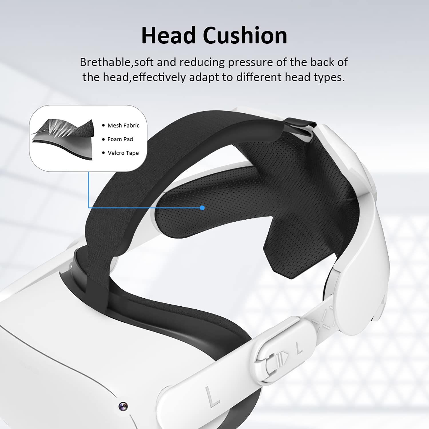 Gina Adjustable Head Strap for Meta/Oculus Quest 2, Replacement for Elite Strap, Enhanced Support and Comfort in VR, Reduced Head Pressure, Lightweight VR Accessories for Children & Adults