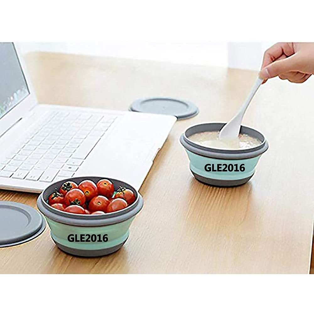 GLE2016 3 PCs Food Grade Silicone Collapsible Bowl Lunch Box - Expandable Food Storage Containers Set -Silicone Salad Bowl with Lid Portable