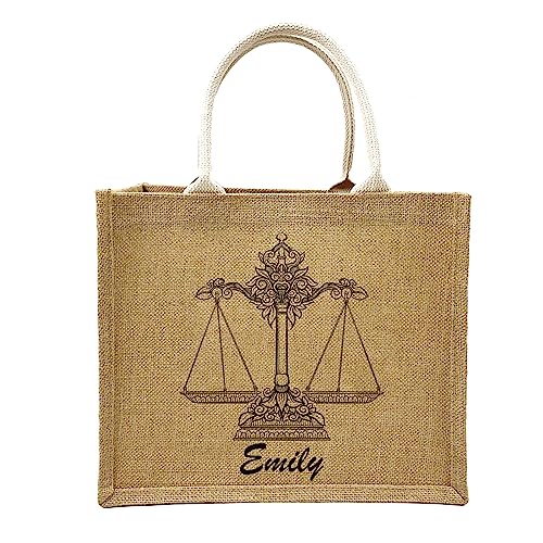 JIAWEI Custom Burlap Bag Jute Burlap Tote Bags, Present Bag with Handles,Reusable Beach Bag Custom Twelve Constellations