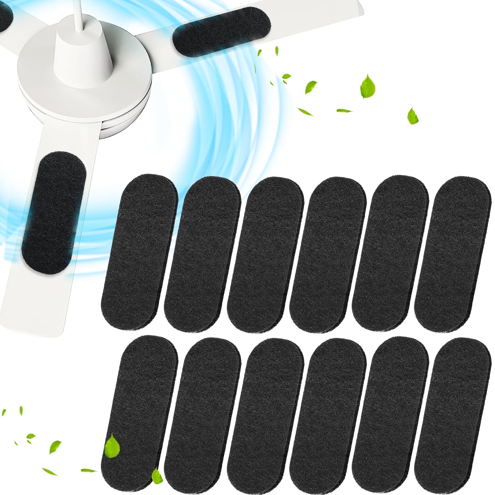 MAXECHO 12 Pcs Universal Ceiling Fan Filters for Blades, Easy to Stick Activated Charcoal Carbon Air Purifier Pads, Freshen Air, Eliminate Odors, Airborne Pollutants (Black)