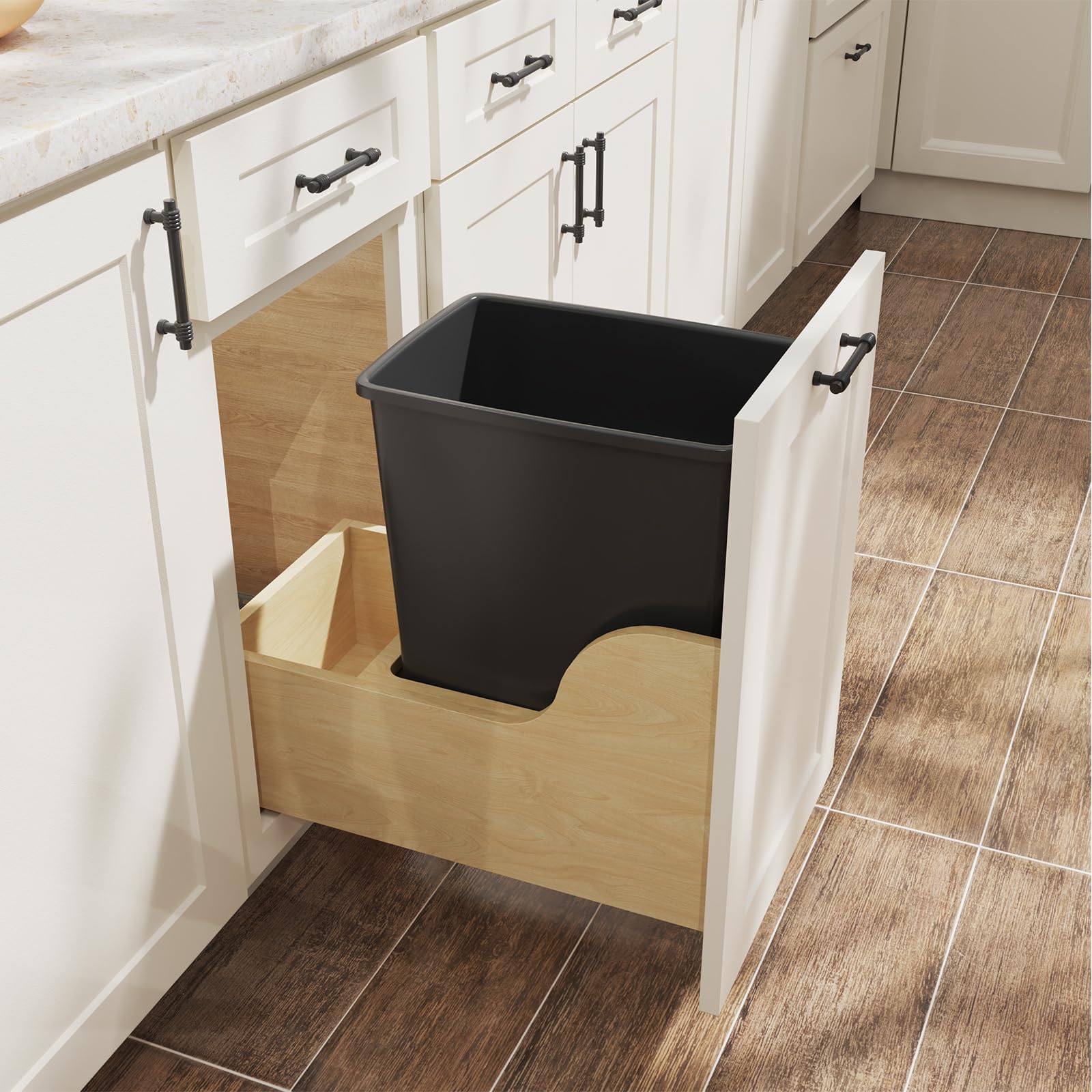 MODCART 35QT Kitchen Trash Can, Sturdy and Lightweight Slim Trash Can, Trash Cans for Kitchen, Workspace, Bathroom, Office, Easy to Clean, 1 Pack, Black