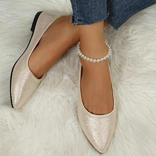 FASDNENDYS Casual Women's Non Slip Sequins Solid Color Slip On Pointed Toe Breathable Work Single Shoes Tennis Shoe Sandals Gold