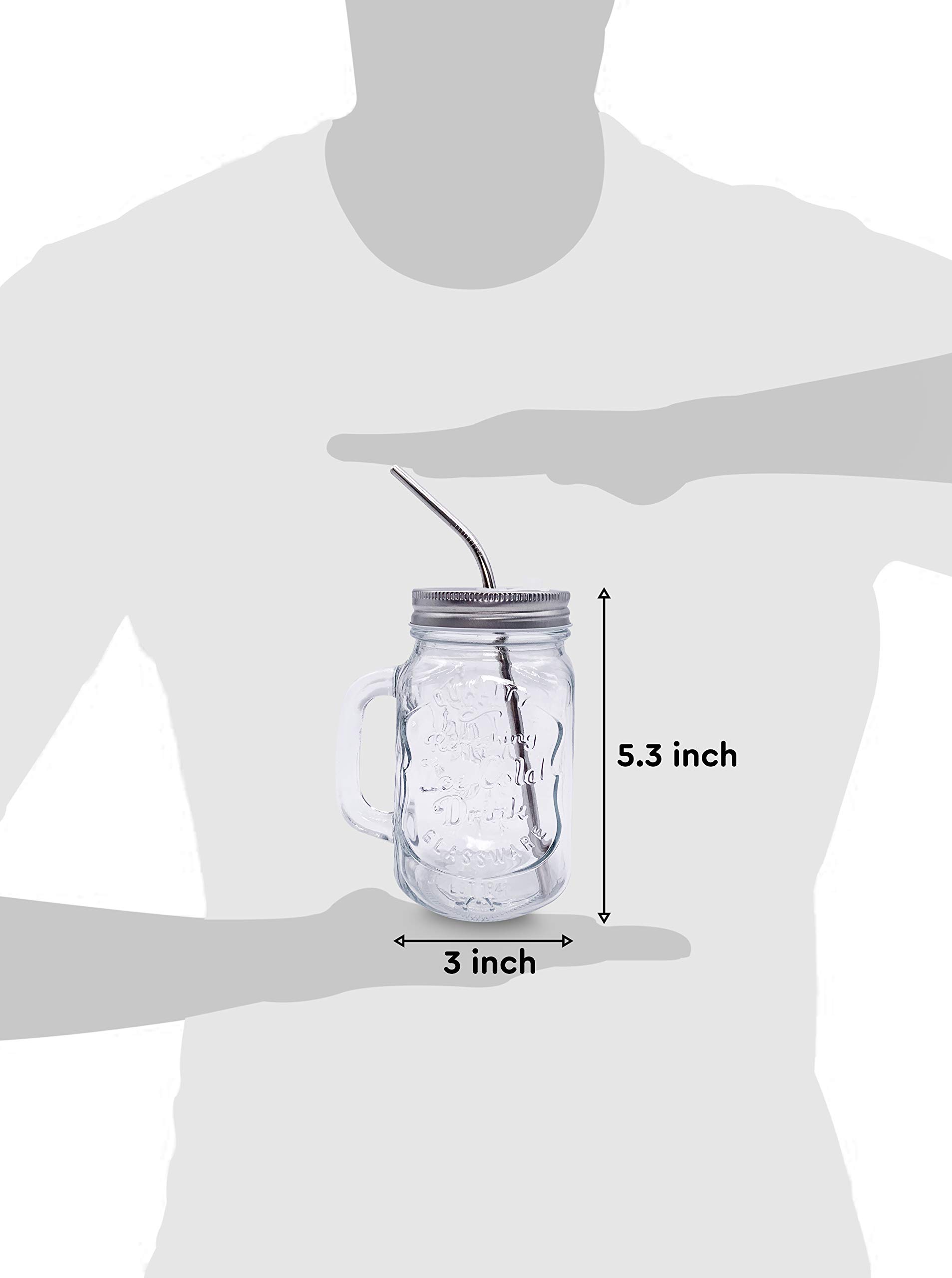 Home Suave Mason Jar Mugs with Handle, Regular Mouth, White Lids with 4 Reusable Stainless Steel Straw, Set of 4 (White), Kitchen GLASS 16 oz Jars, Dishwasher Safe