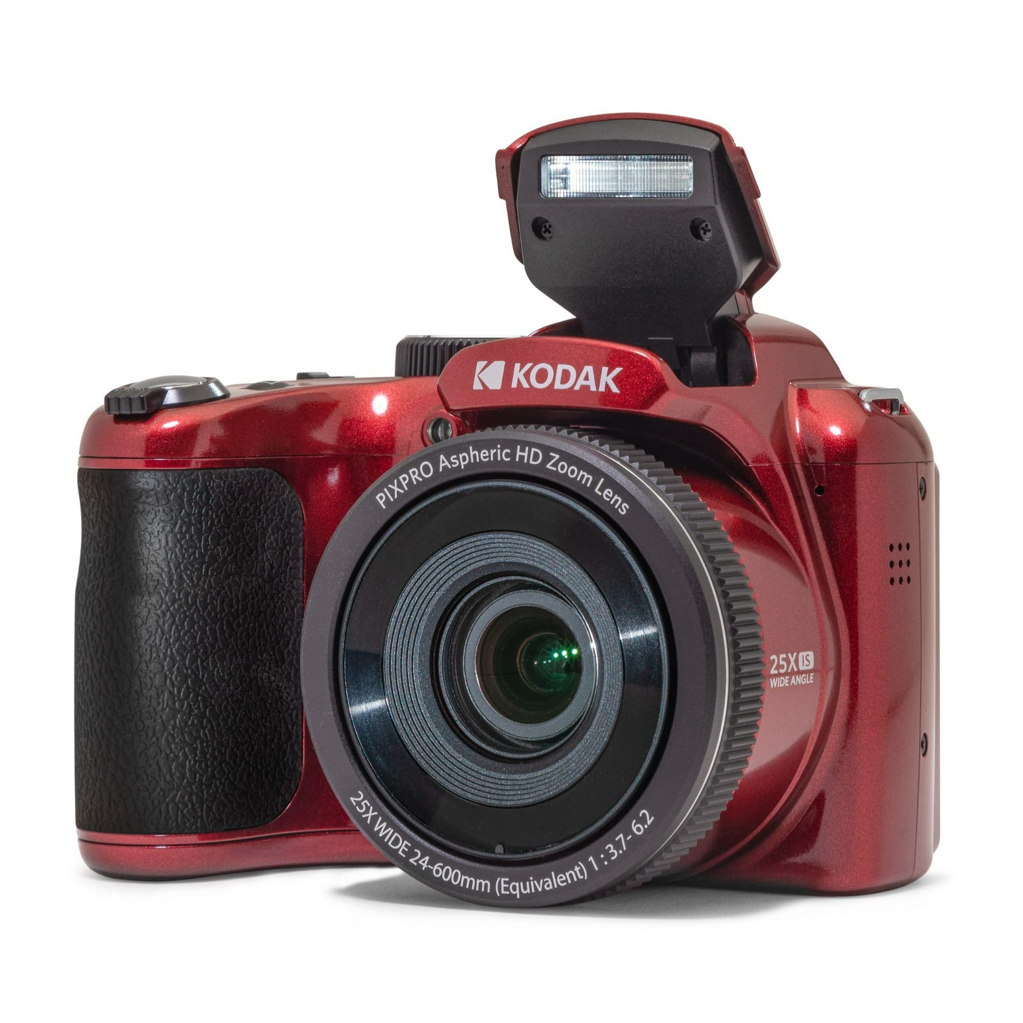 Kodak PIXPRO AZ255 Astro Zoom 16MP Digital Camera (Red) Bundle with 64GB Memory Card, High-Performance Ultra Alkaline AA Batteries (10-Pack), Camera Case and Accessory (4 Items)