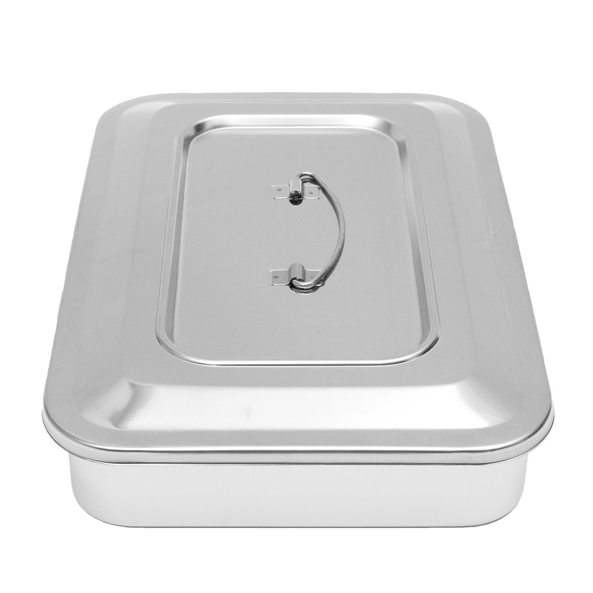 Stainless Steel Instrument Tray Organizer Holder with Lid & Handle Grip 12"x8"x2"