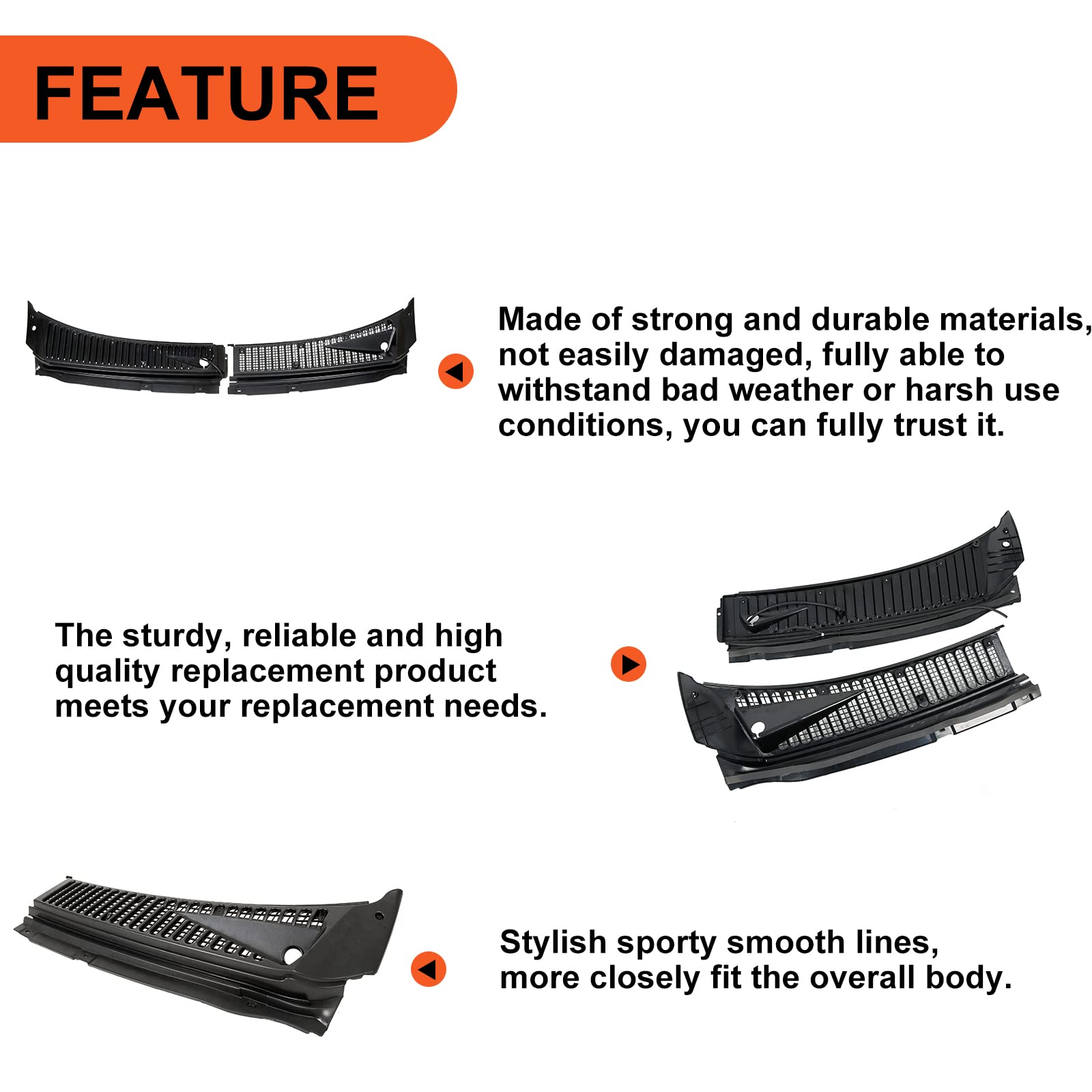 ECOTRIC Windshield Wiper Cowl Cover Panel Compatible with 1999-2007 Ford F250 F350 F450 F550 Super Duty 2000-2005 Ford Excursion Replacement for 3C3Z-25022A68-AAA 4C3Z-25022A69-AAA