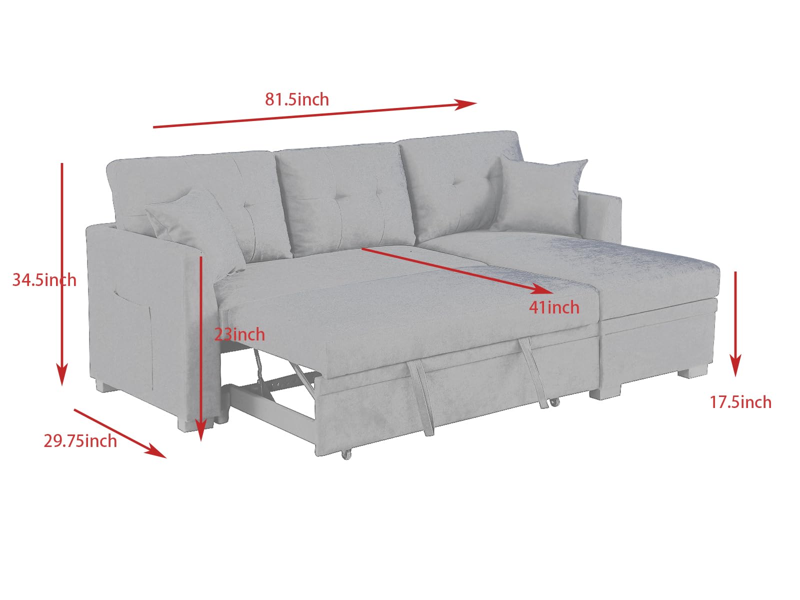 MODCART 81.5" L-Shape Convertible Sleeper Sectional Sofa, Pull Out Sofabed w/Storage Chaise, All-in-One Linen Upholstered Couch for Living Room Apartment