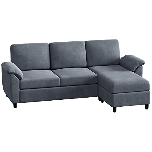 Meilocar 79β Modern Sectional Sofa Couch, Convertible L Shaped Couch with Reversible Ottoman, 3-Seat Sofa Sectional with Removable Armrest for Living Room, Apartment, Small Space, Blue Grey
