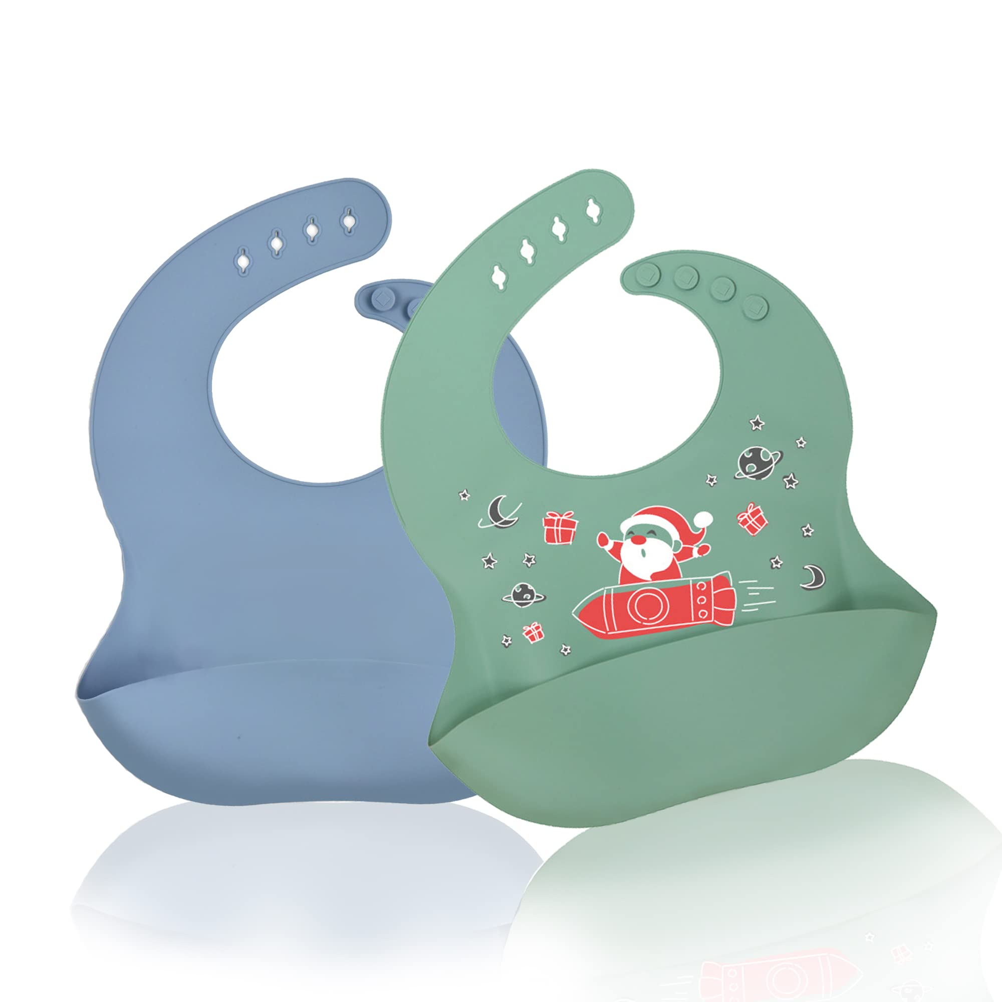 ILEYLUY Silicone Baby Bibs for Babies & Toddlers Set of 2, Feeding Bibs Unisex Soft Adjustable Waterproof BPA Free(Grey,Bear)