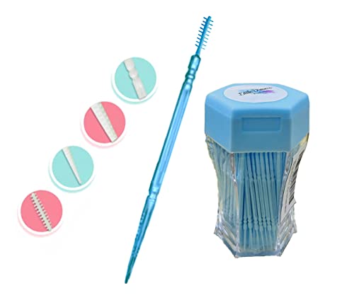 Little Dreams Products Double-Head Brushed Toothpick Interdental Brush Toothbrush for Dentures Soft Plastic Oral Care 2.4 Inch Long Rinse The Tooth. 200 Count (Blue)