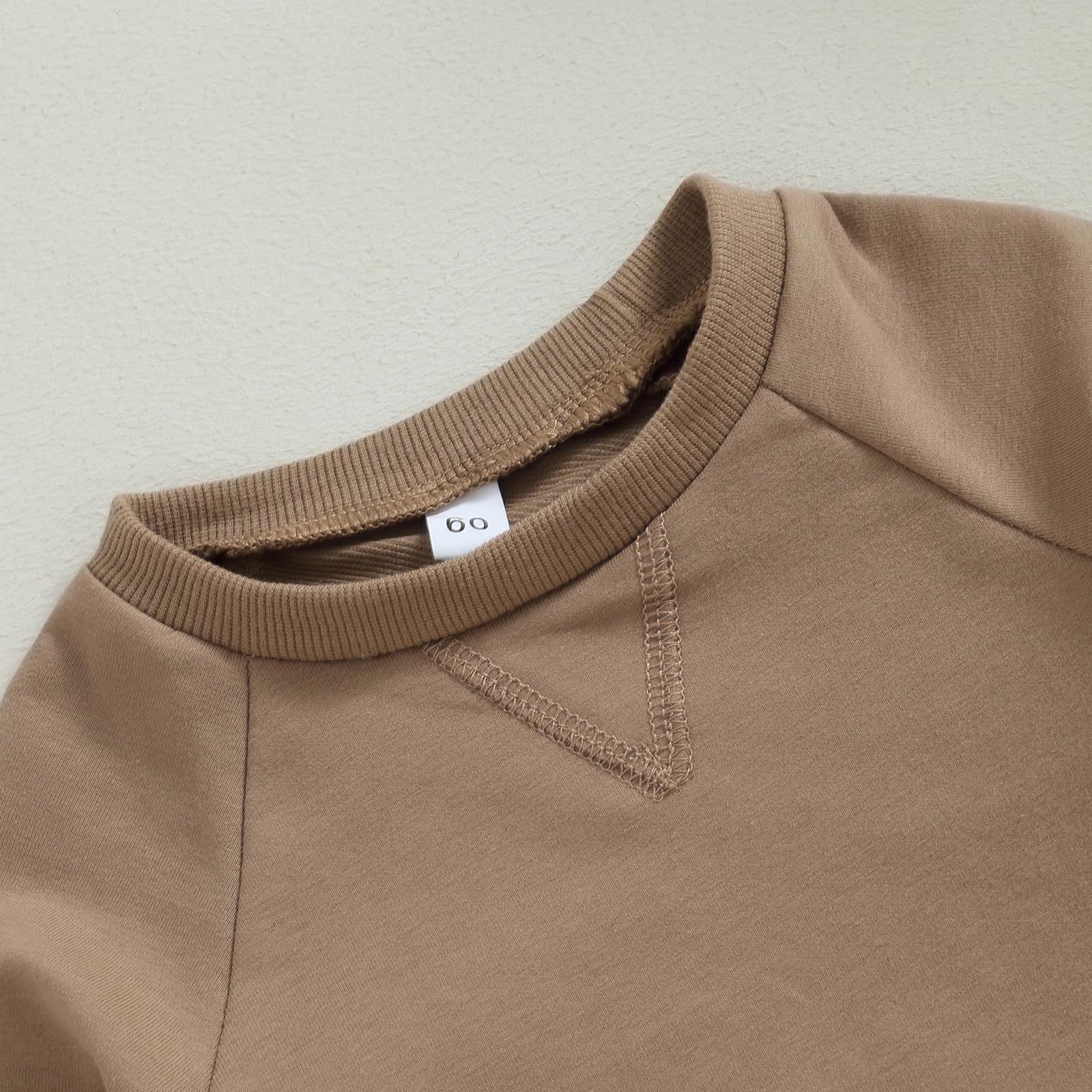 Ehfomius Baby Boy Girl Sweatshirt Romper Oversized Sweater Onesie Basic Solid Crewneck Long Sleeve Romper Fall Winter Clothes (Khaki, 6-12 Months)