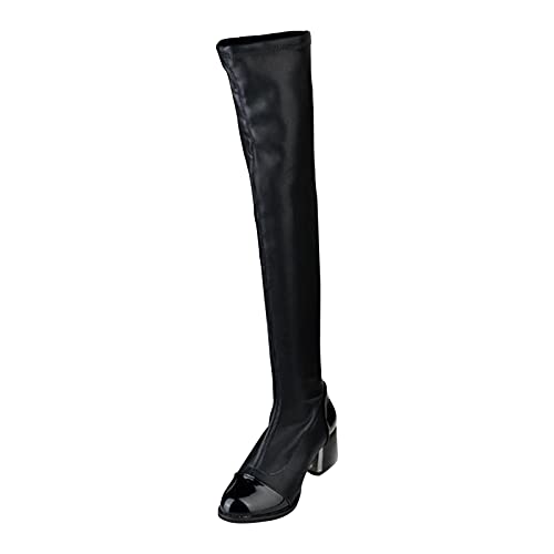 FASDNENDYS Womens Pointed Toe Knee High Boots Knee High Female Boots Height Shoes Heel Long Winter Boots Women Black