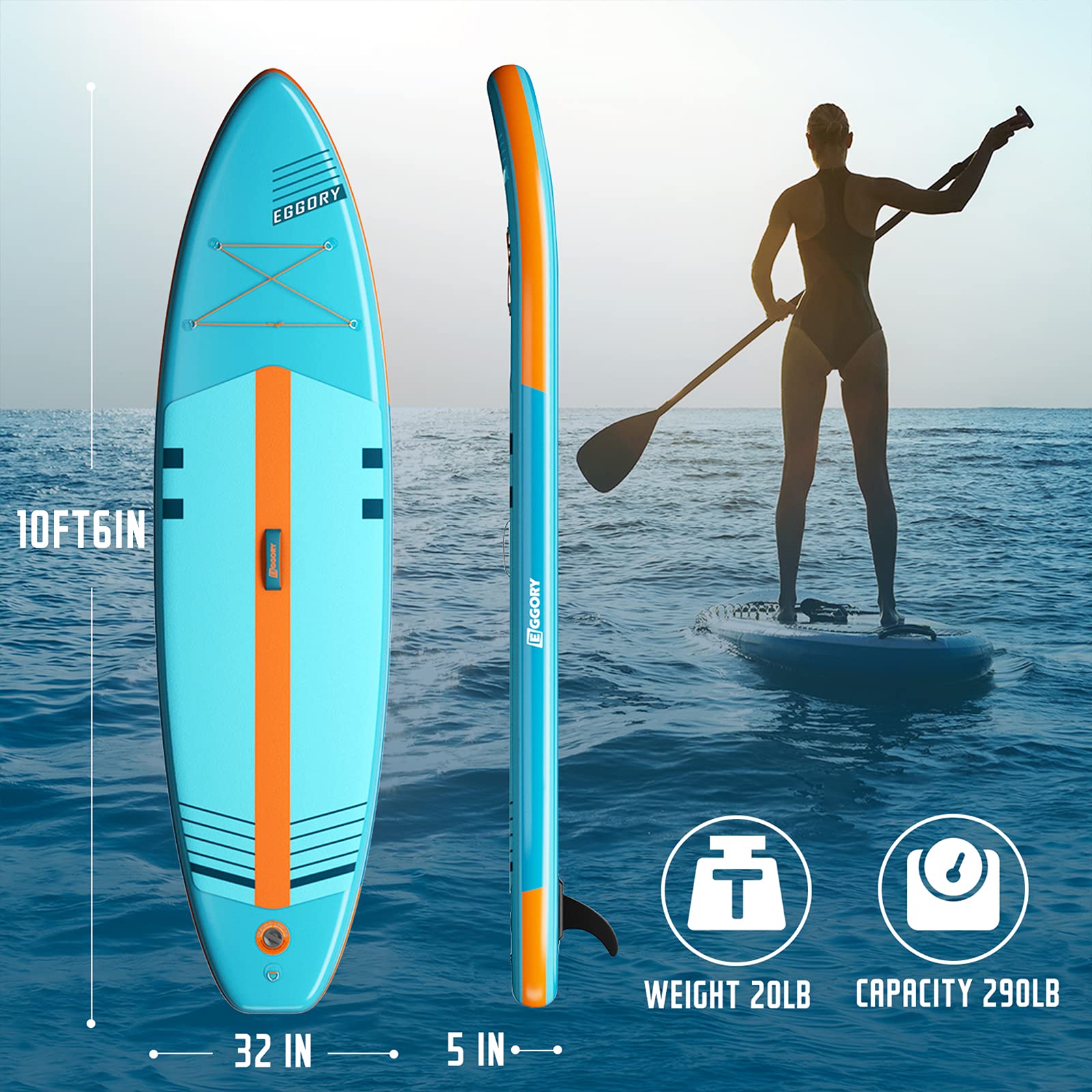 EGGORY Inflatable Stand Up Paddle Board,10'6"x 32"x 5" | SUP Surfboard with Premium SUP Accessories & Backpack, Adj Paddle, Pump, Leash, Valve Adjuster | Youth & Adult Surfing Boat…
