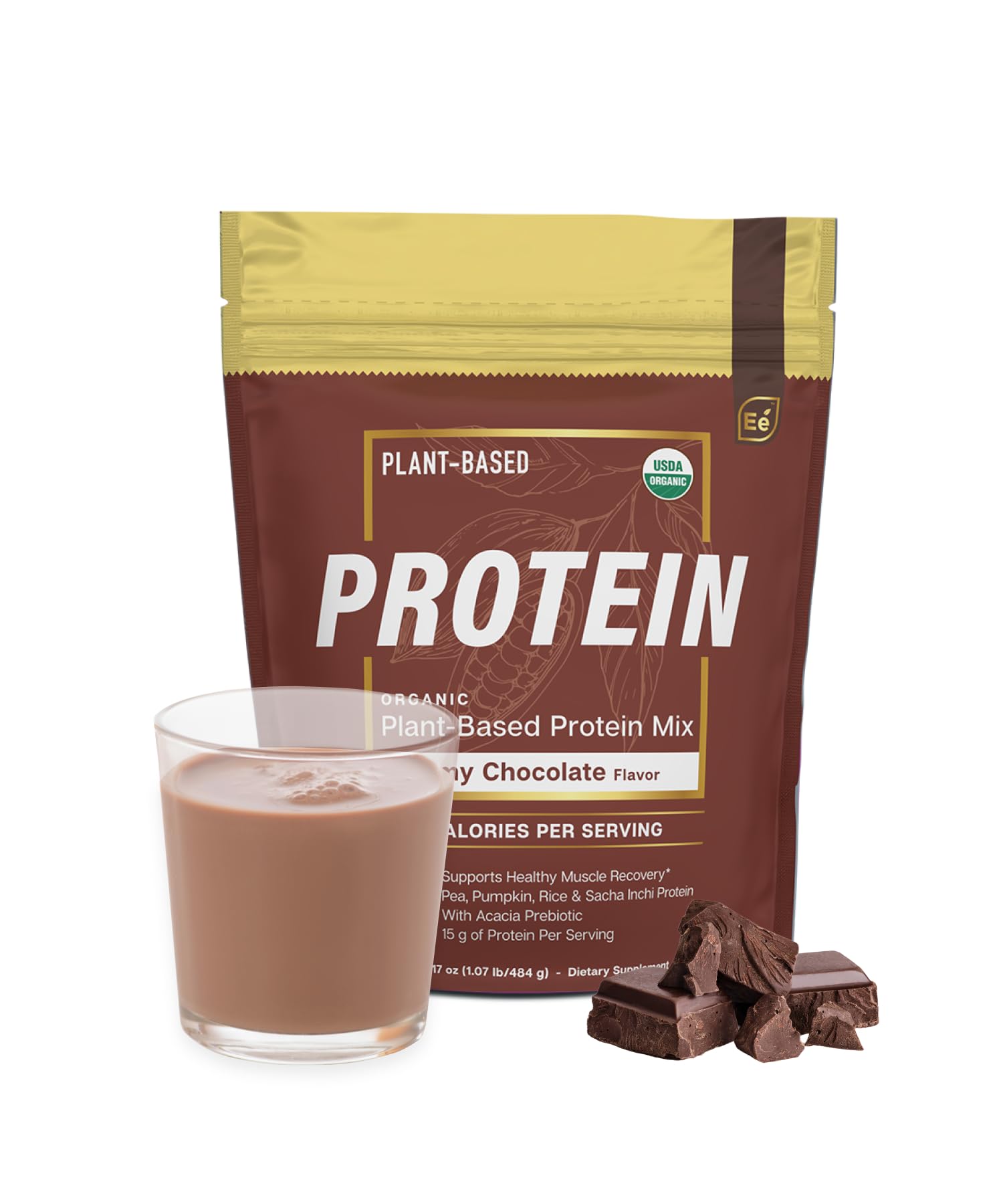 Essential Elements Organic Pea Protein Powder - Creamy Chocolate | Low-carb Plant-Based Vegan Blend - Keto-Friendly and Gluten-Free | 20 Servings, 17 oz