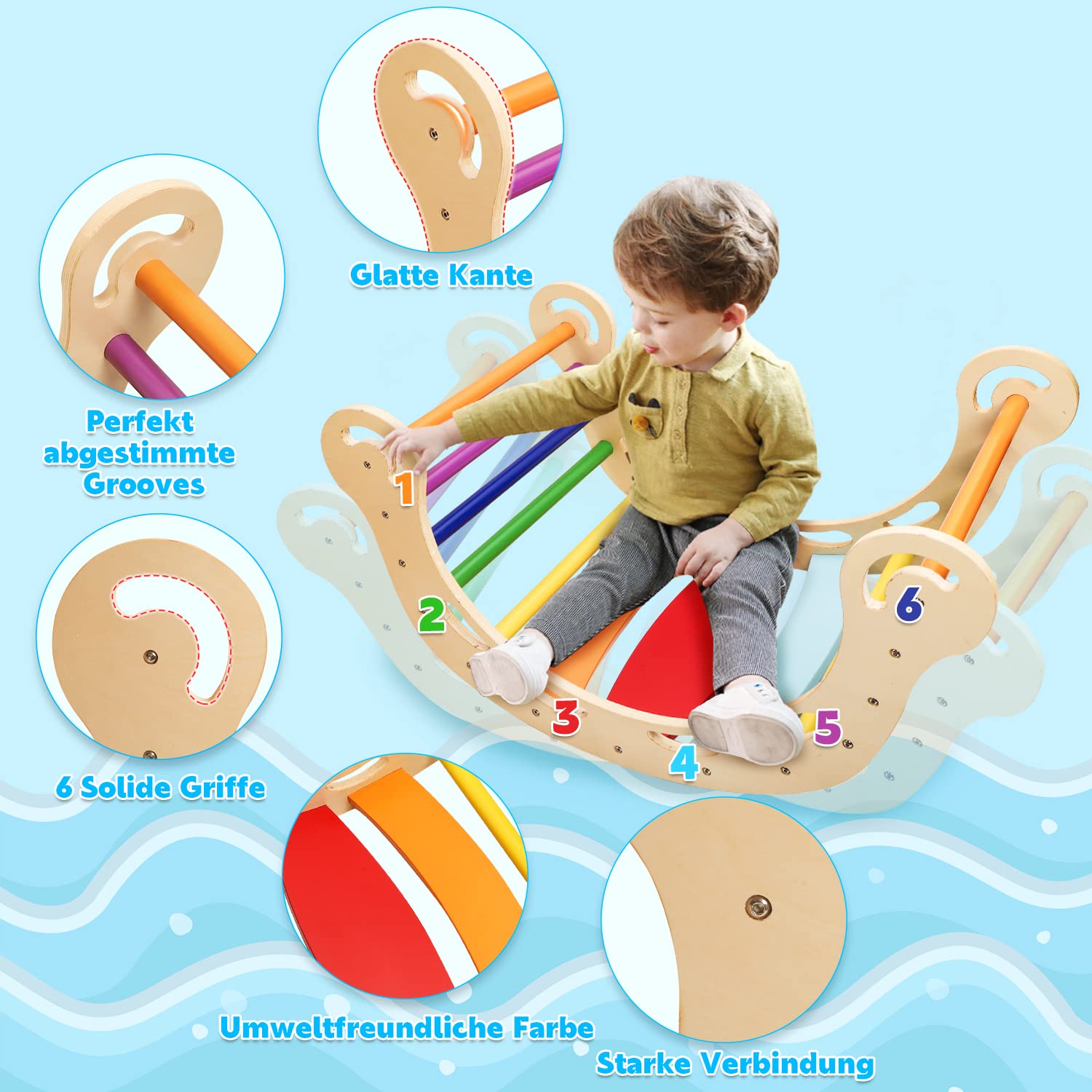 YOLEO Pikler Triangle Set, Foldable 5-in-1 Montessori Climbing Set Fun Baby Pickler-3 Piece Climbing Jungle Gym and Indoor Playground Climbing Toys for Toddlers 1-3 Inside