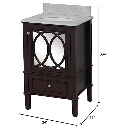 Olivia 24-inch Bathroom Vanity (Carrara/Chocolate): Includes Chocolate Cabinet with Authentic Italian Carrara Marble Countertop and White Ceramic Sink