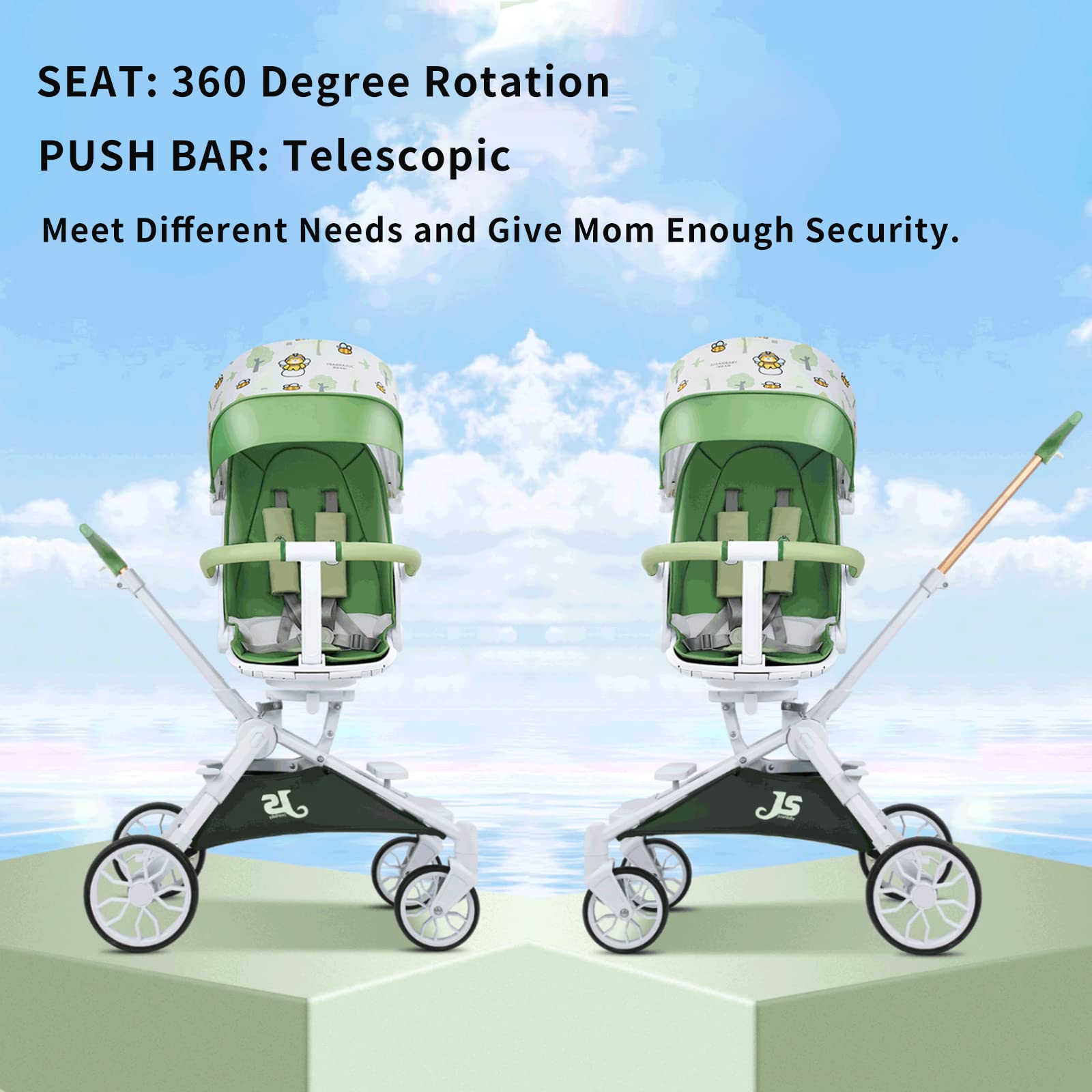Lightweight Travel Stroller - Compact Travel Stroller for Airplane, One Hand Easy Fold, Adjustable Handles and Backrest/Footrest, Colour (Green)