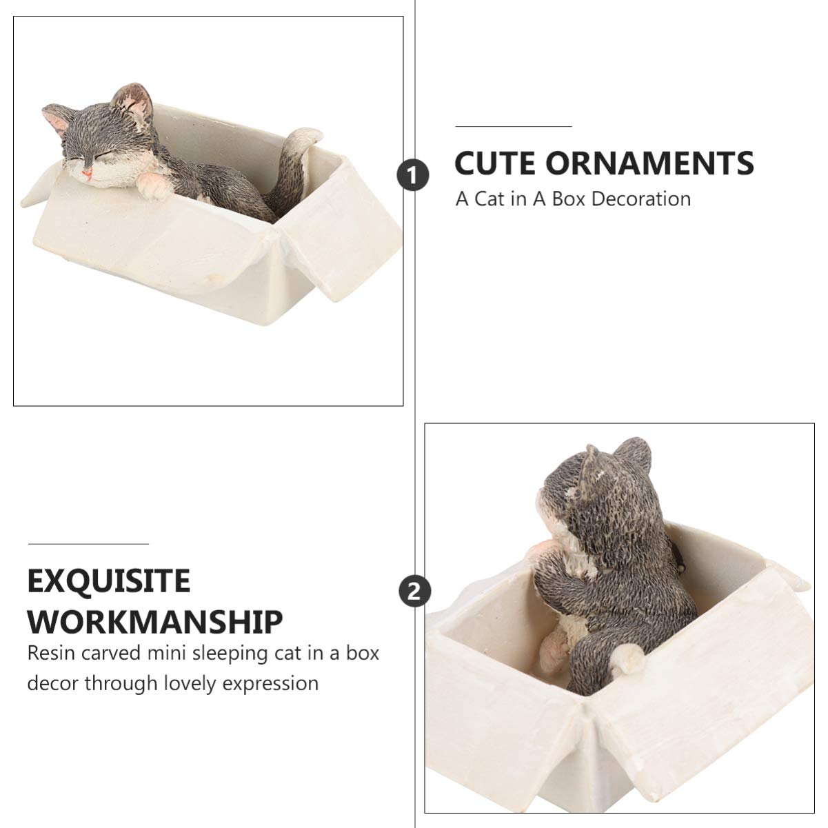 Garneck Resin Cat Figurines Little Kitty Sleeping in Box Statue Realistic Kitten Collection Crafts for Living Room Bedroom Garden (Grey)