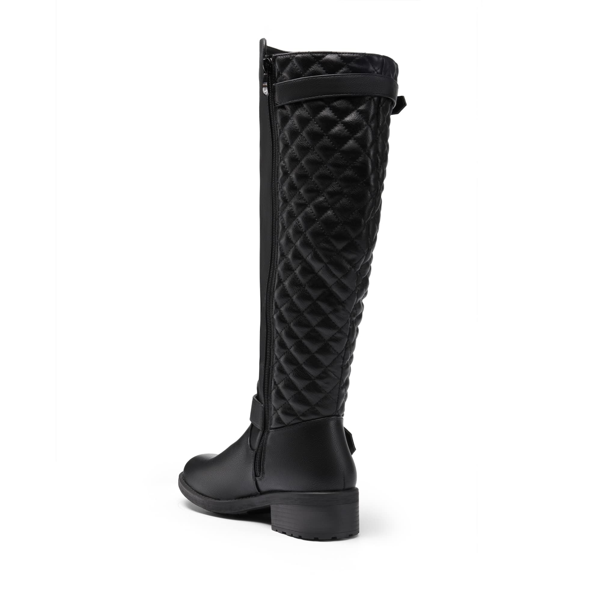 DREAM PAIRS Women's Knee-High Boots Comfortable Chunky Block Heel Round Toe Side Zipper Riding Fashion Buckles Biker Motorcycle Boots,Size 10,BLACK,UTAH