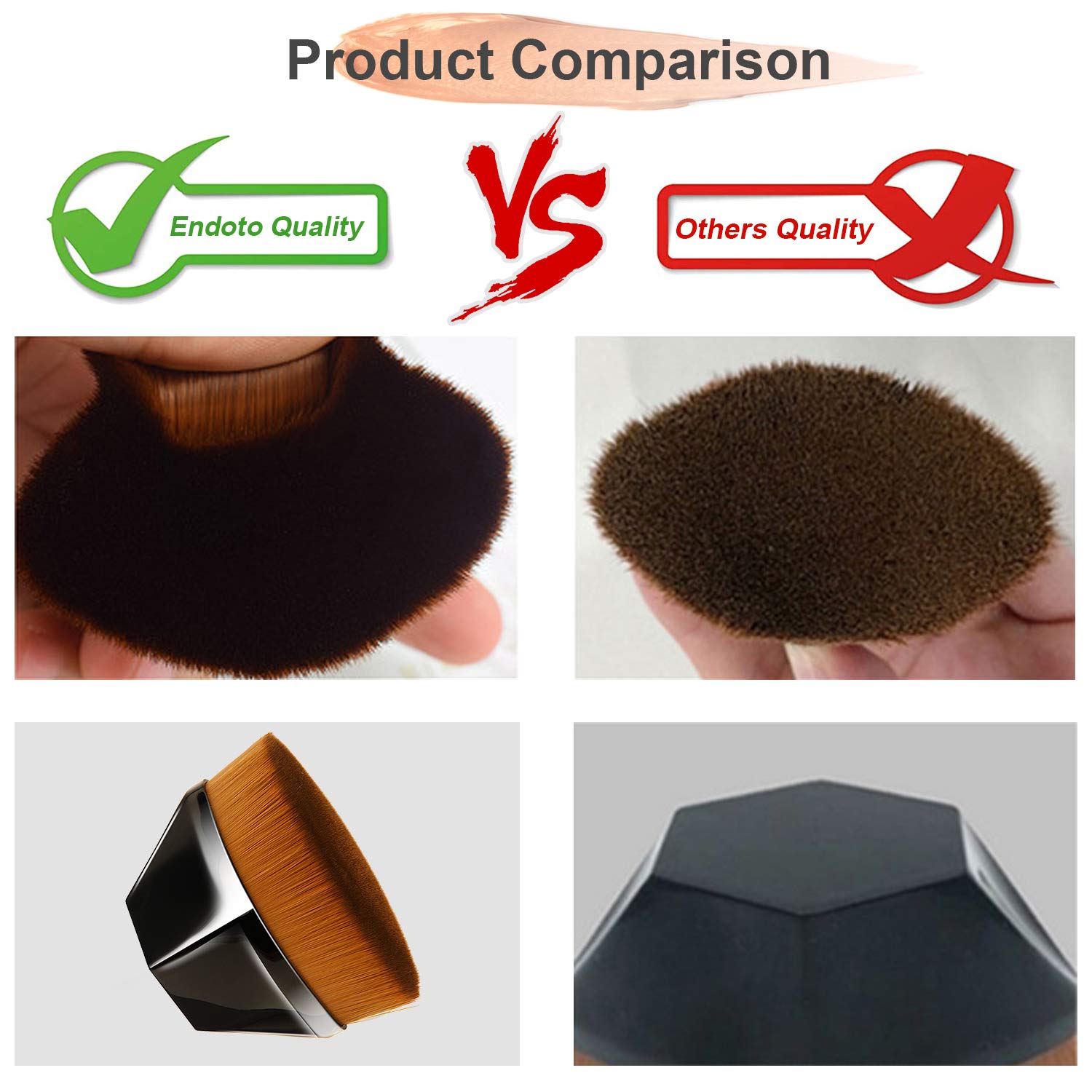 Endoto Foundation Makeup Brush, 2 Pack Flat Top High-Density Magic Hexagon Face Kabuki Brush for Flawless Powder, Blending Liquid or Cream Cosmetics with Portable Case(Black+Rose)