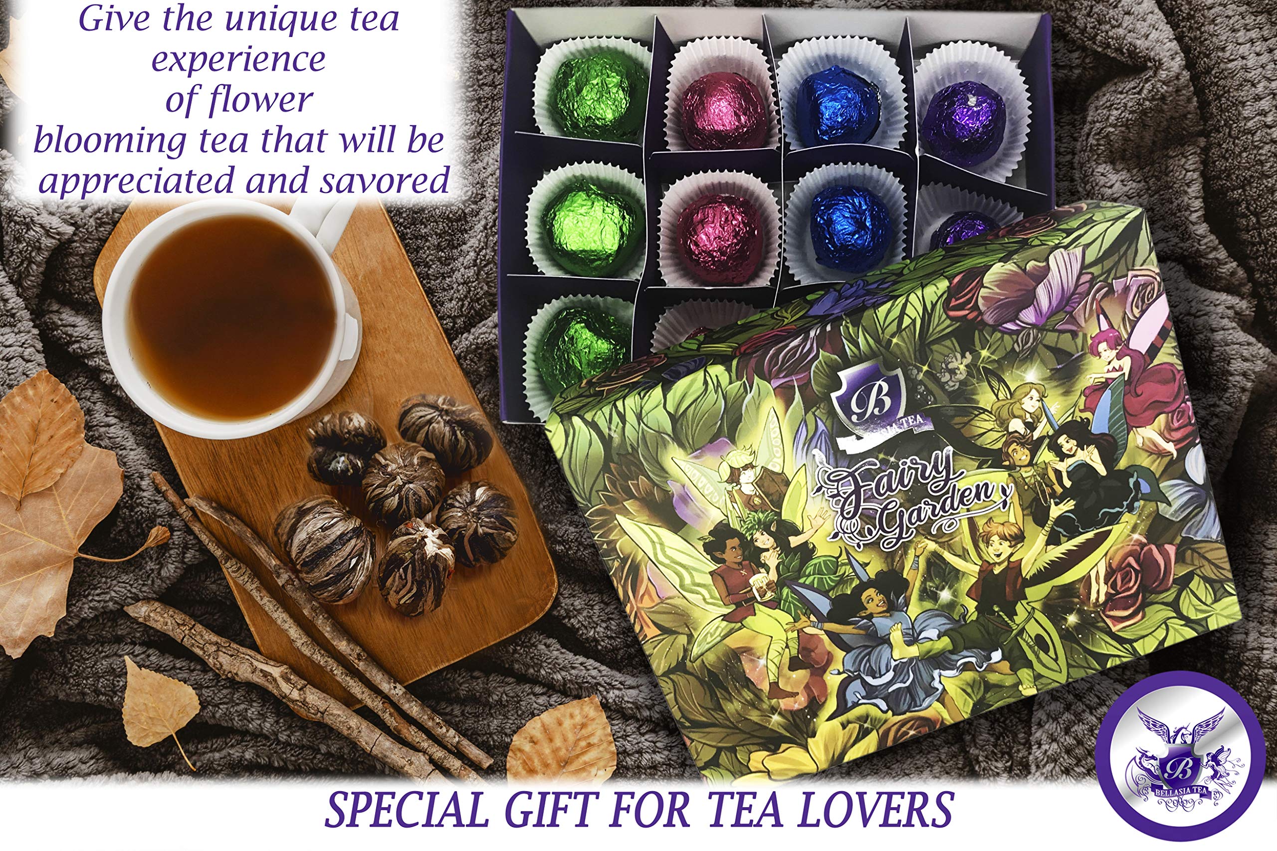 Fairy Garden Blooming Tea Flowers - Variety Pack Includes 4 Different Flavors - 12 Flowering Tea Balls In Total-Naturally Flavored Flowering Tea - Blooming Tea Fruit Wrapped to Preserve Freshness