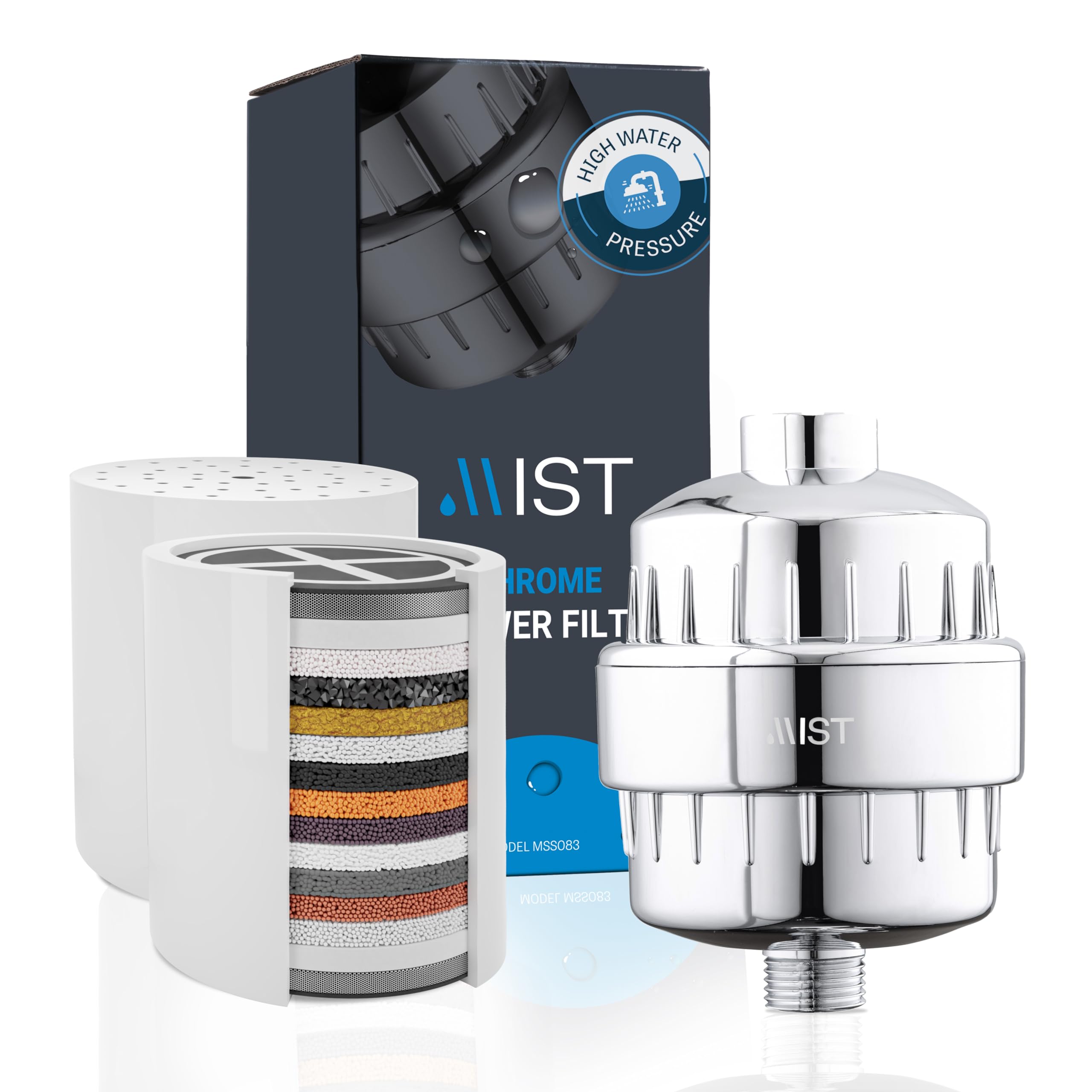 Filtered Shower Head Attachment, High Output, 15 stage Shower Filter, Improves the Condition of Your Skin & Hair, Shower Filter for Hard Water-Shower Water Softener (2 Filters included) Chrome - Mist