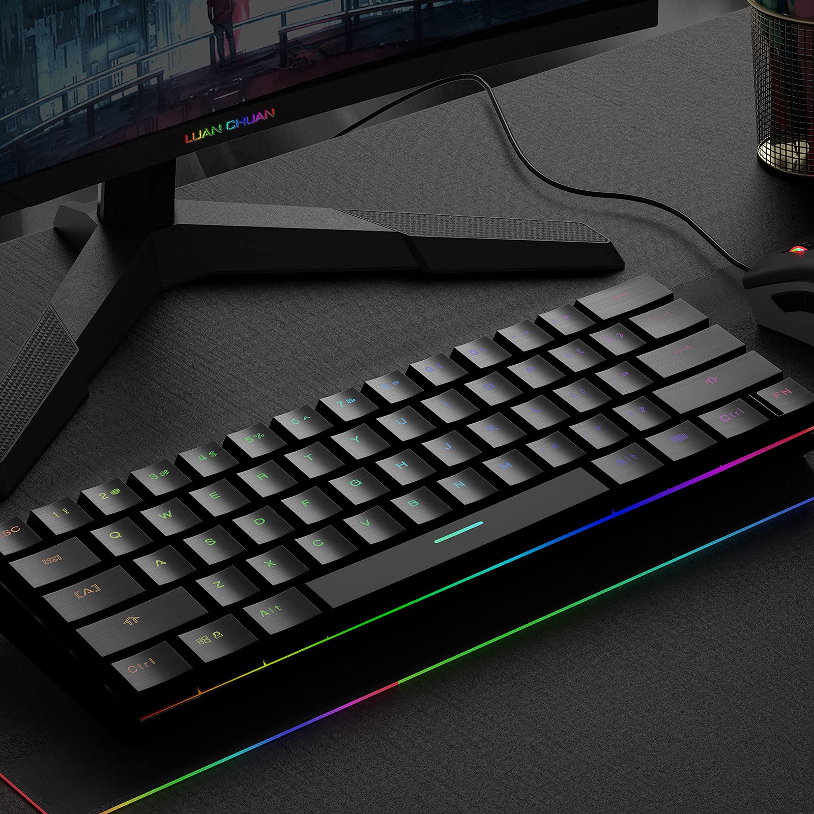 Fitlink Metal Keycaps Mechanical Gaming Keyboard with Blue Switches, Support USB Bluetooth Connection, 15 RGB LED Backlit, for Windows Mac PC(Black)