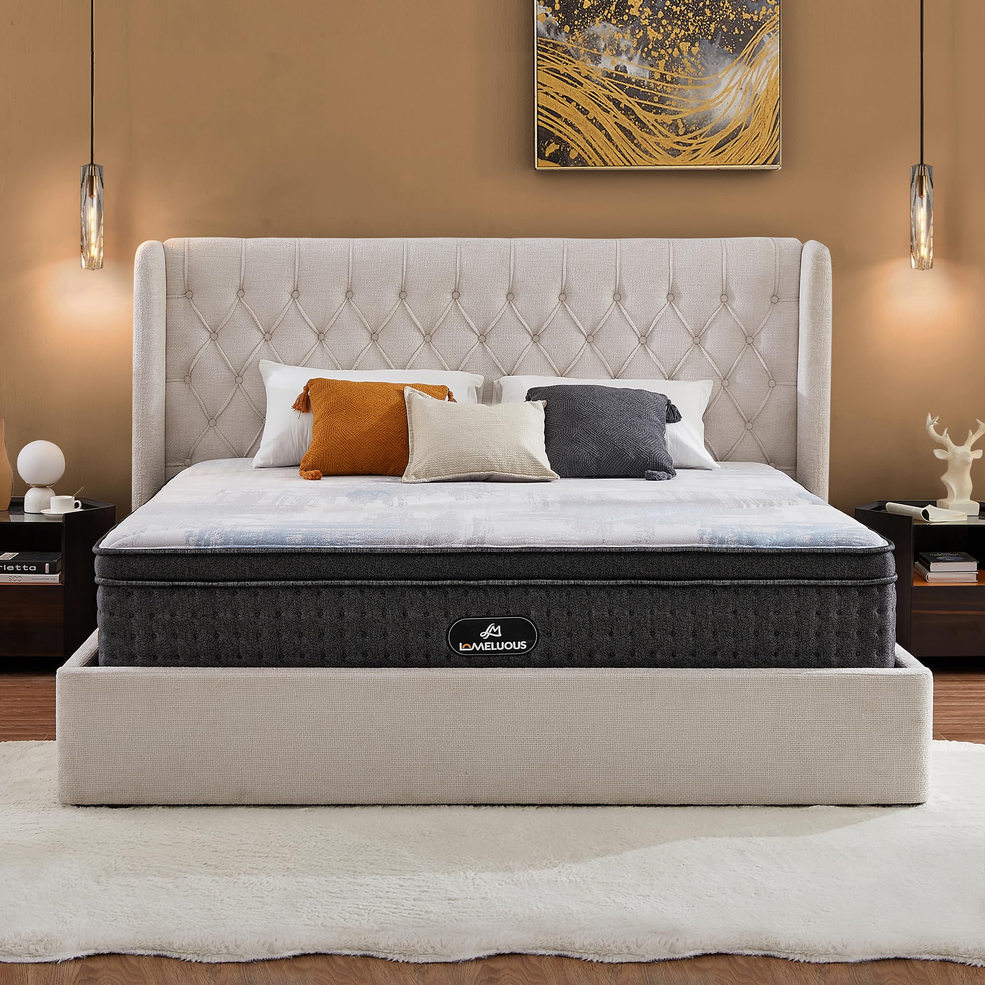 Lomeluous Queen Mattress, 14 Inch Premium Gel Memory Foam Mattress with 7-Zone Pocketed Coils, Mattress Queen Size For Cooler Sleep, Pressure Relief, Back Pain, Supportive and Comfortable, CertiPUR-US