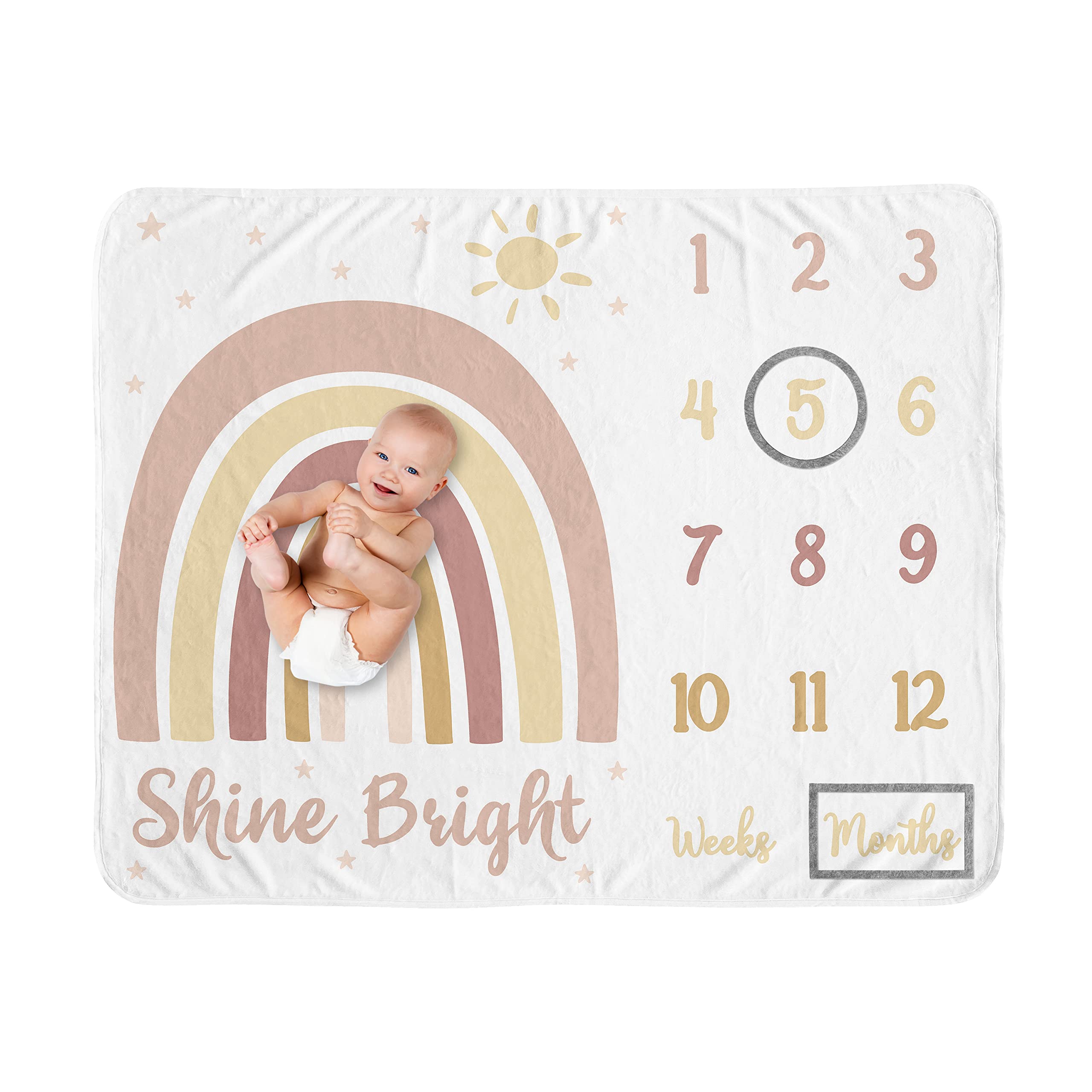 Sweet Jojo Designs Boho Rainbow Girl Milestone Blanket Monthly Newborn First Year Growth Mat Baby Shower Memory Keepsake - Blush Pink Dusty Rose Gold Yellow Mauve Taupe Beige Tan Bohemian Celestial