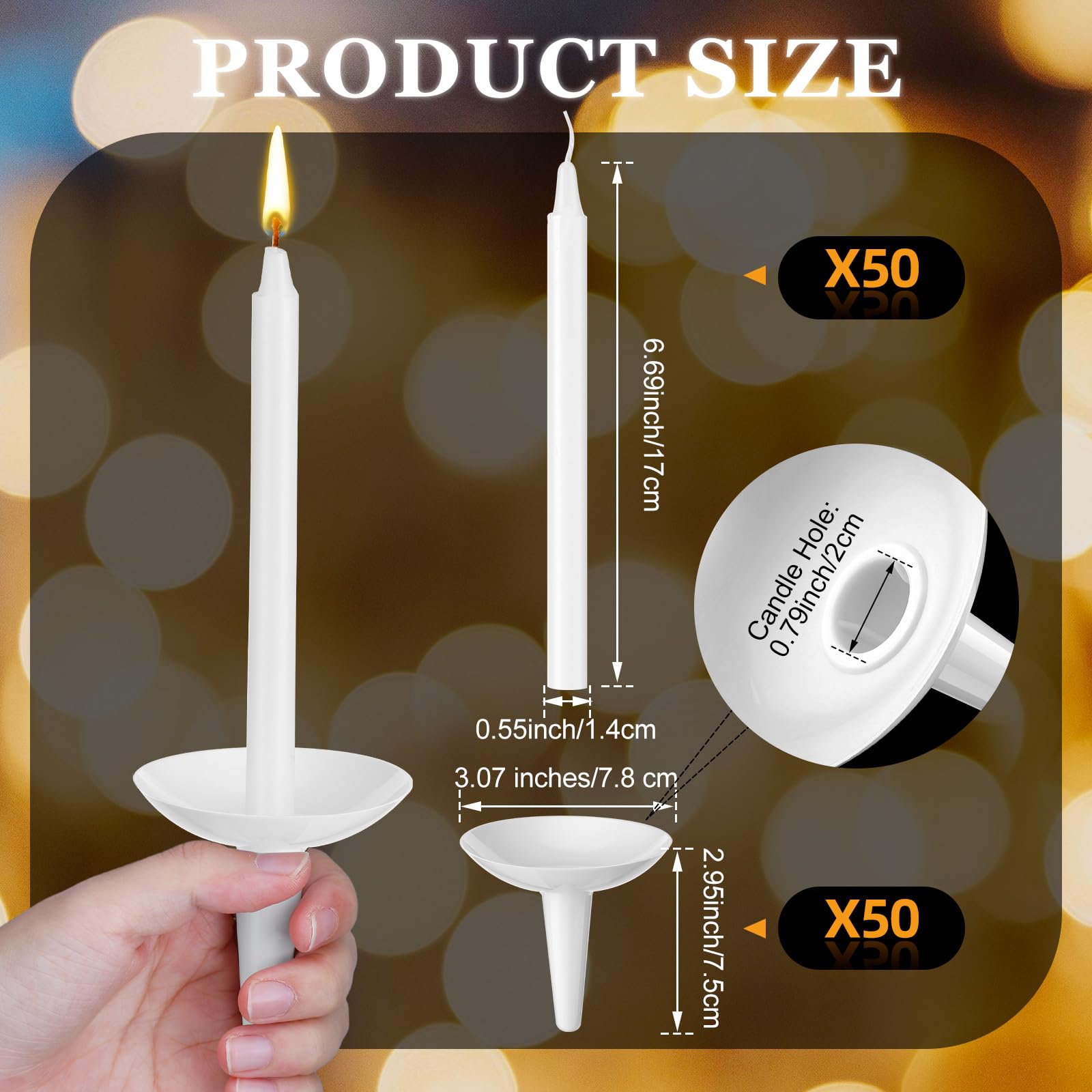 MTLEE 100 Sets Bulk Church Candles with Plastic Candle Drips Candlelight Service White Vigil Candles and Candle Holder Protectors for Christmas Memorial Wedding Party Candles