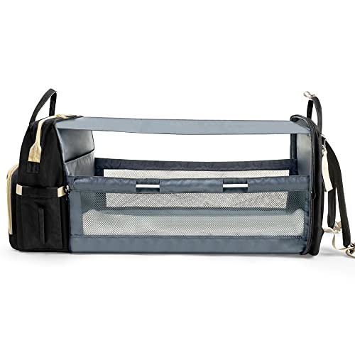 Kompoll Diaper Bag Backpack, Multifunction Waterproof Large Travel Baby Changing Bags Back Pack for Dad/Mom, Stuff Organizer Backpack with Station, Registry Search (Black)