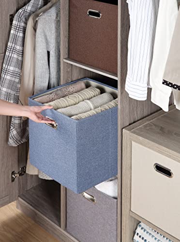 SunnyPoint Cloth Foldable Storage Basket Bin, Foldable Storage Cube Boxes Fabric Drawer with Metal Handle for Closet Shelf, Cabinet, Bookcase (10.5", Cream)
