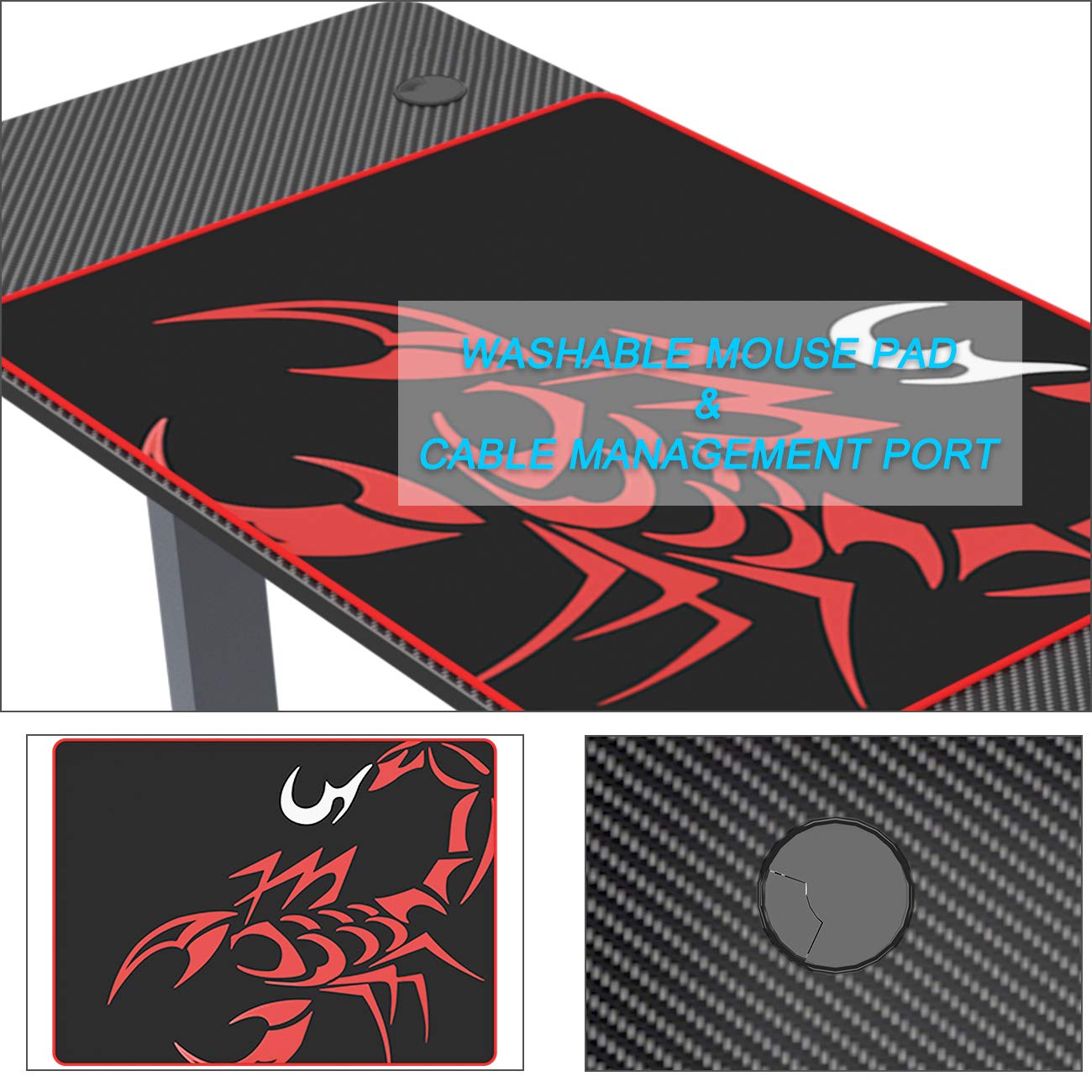 DlandHome 55 inches Gaming Desk, Large PC Gaming Table Computer Desk Workstation Racing Table E-Sports PC Desk with Cup Holder & Headphone Hook Powerful Cabling Management PC Desk, I55, Black