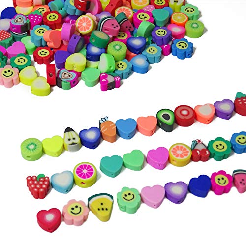 DIY Mixed Fruit Smiley Love Heart Shape Color Polymer Clay Beads for Christmas Valentine's Day Jewelry Making Bracelet Beaded Crafts Hair Accessories