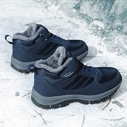 FASDNENDYS Womens Winter Snow Boots Warm Boots Couples Boots Men Round Flat Velvet Lightweight Construction Shoes Men Dark Blue