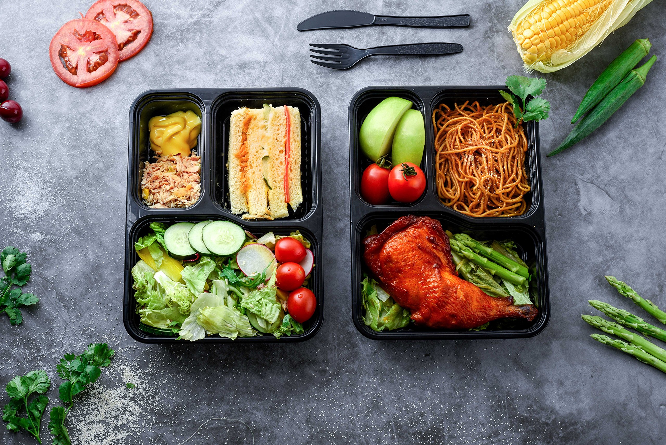 Glotoch Meal Prep Container,100Pack 2,3 Compartment Reusable Food Storage Containers For Lunch, Leftover.Disposable Black Plastic Containers With Lids To Go Container-BPA-Free Microwave Safe