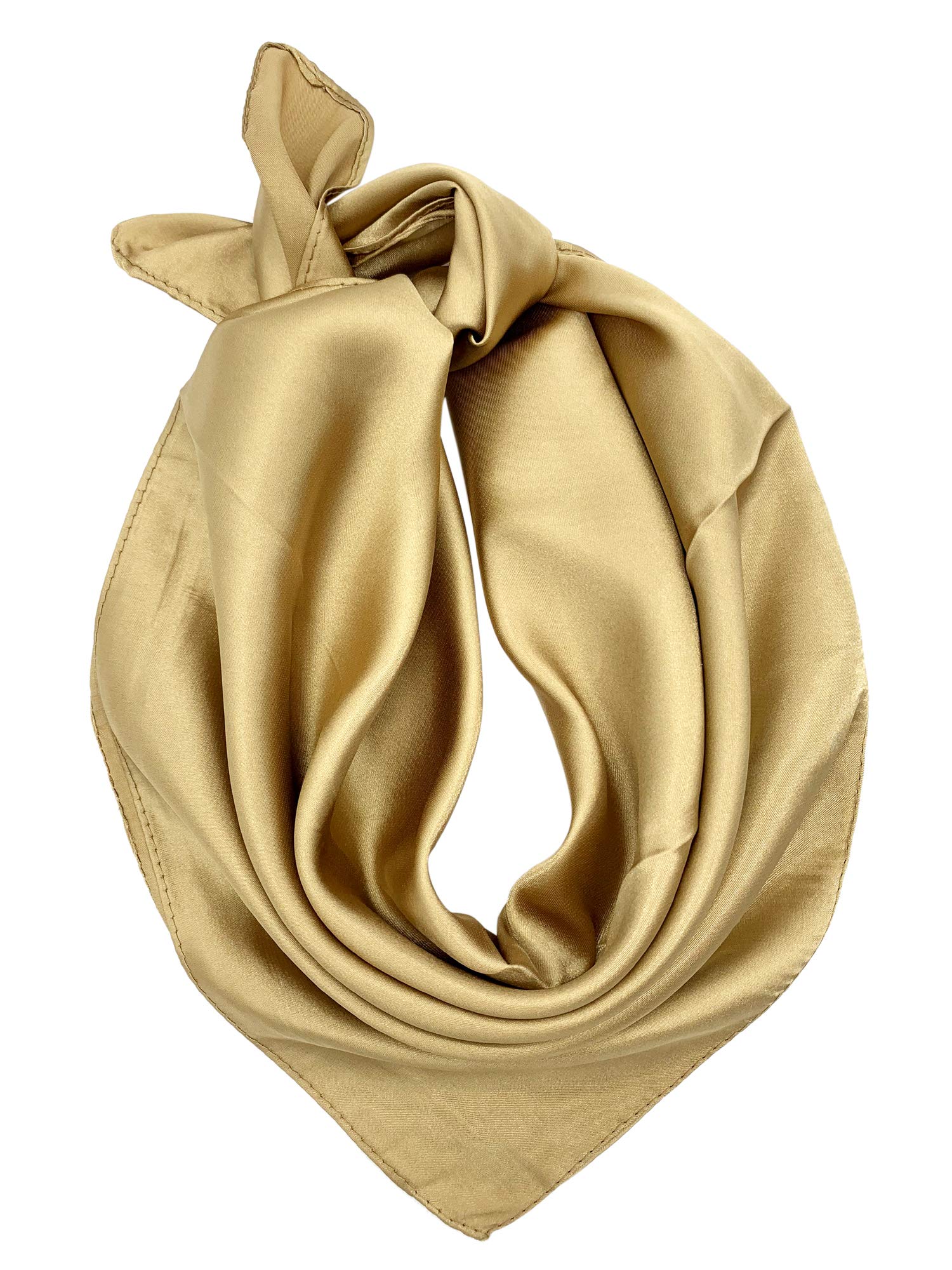 YOUR SMILE Silk feeling Pure Color Scarf Women’s Fashion Pattern Large Square Satin Headscarf Headdress 24''x24'',Gold