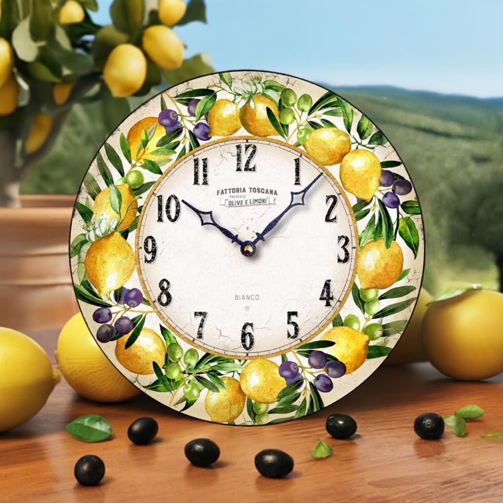 Fairy Freckles Studios Italian Pottery Style Wood Lemon Wall Clock C8029 (Ivory)