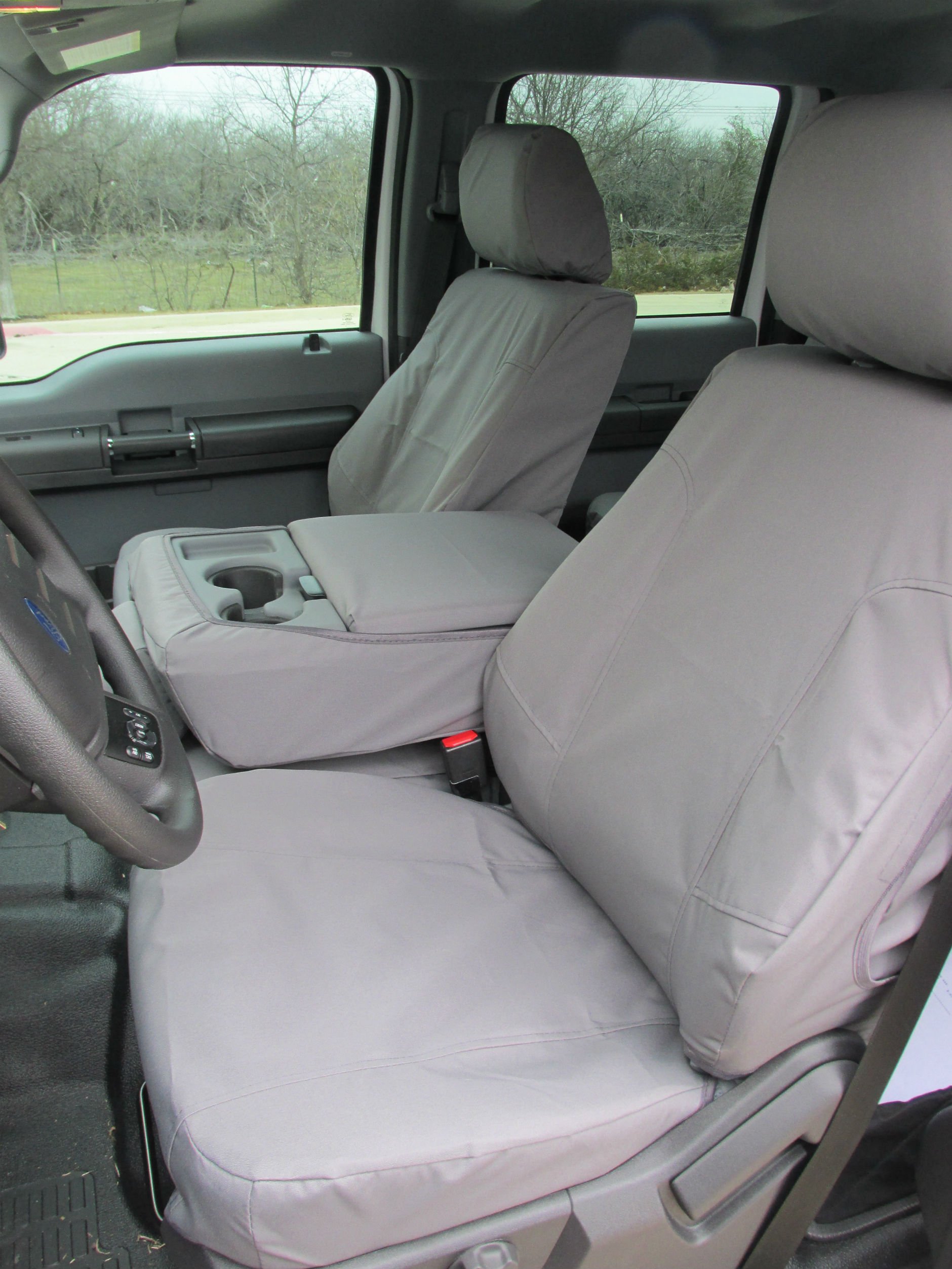 Durafit Seat Covers F486 C8 2014 Ford F150 -XLT and Lariat | Front 40/20/40 Split Seat with Opening Center Console | Fits 2015-2021 Ford F250; F350, F450, F550 XLT and Lariat | Charcoal Gray