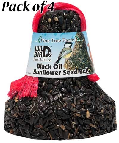 Set of 4 Pine Tree Farms Black Oil Sunflower Seed Bells with Nets, 11 oz. Each