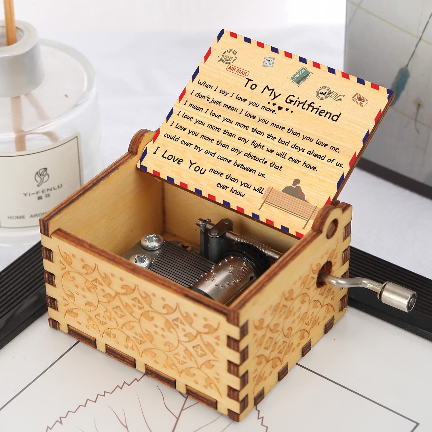 Engraved Colorful Wooden Music Boxes,Hand Crank Classical Wood Sunshine Musical Box, Personalized Wooden Music Boxes, for Birthday Christmas Valentine's Day. (Girlfriend)