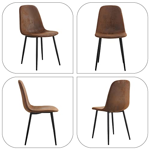 MEMUY Dining Chairs Set of 4 Faux Leather Upholstered Dining Chairs Mid Century Modern Chair Accent Side Chairwith Black Metal Legs for Living Room Kitchen(Brown)
