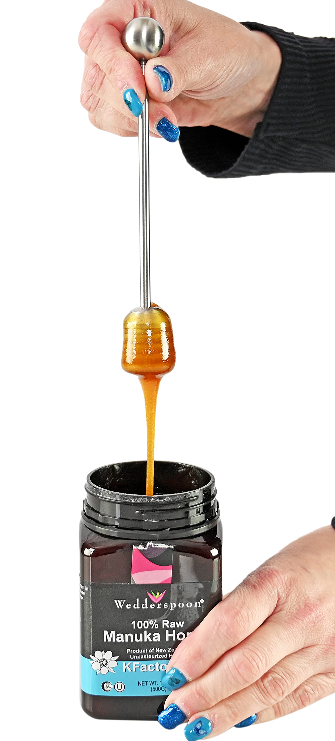 HOME-X Stainless-Steel Honey Dipper Wand for Honey Jars, Stainless-Steel Stirrer for Serving Honey and Syrup, Candy and Chocolate Drizzler Tool, 6 ¼” L x ¾” D, Stainless Steel