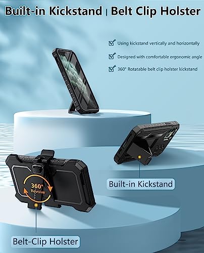 FNTCASE for iPhone 11 Pro Max Case: with Belt-Clip Holster & Built-in Screen Protector & Kickstand, Full-Body Dual Layer Rugged Heavy Duty Military Shockproof Protective Cell Phone Cover -Black